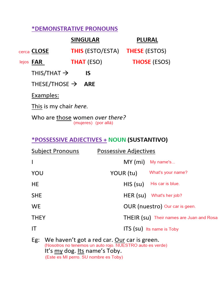Demonstrative Pronouns - Possessive Adjectives - Possessive Pronouns ...