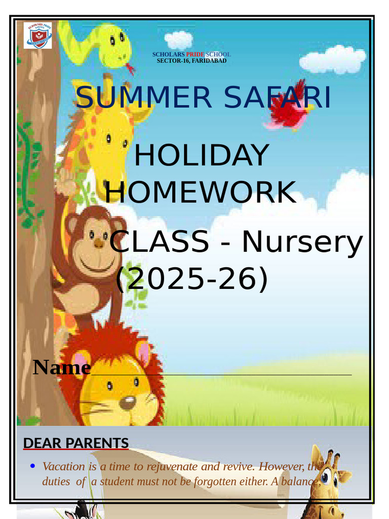 Nursery Summer Homework Guide | PDF
