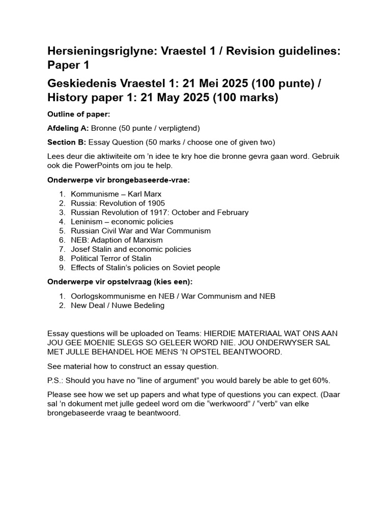 Geskiedenis Vraestel 1 | PDF