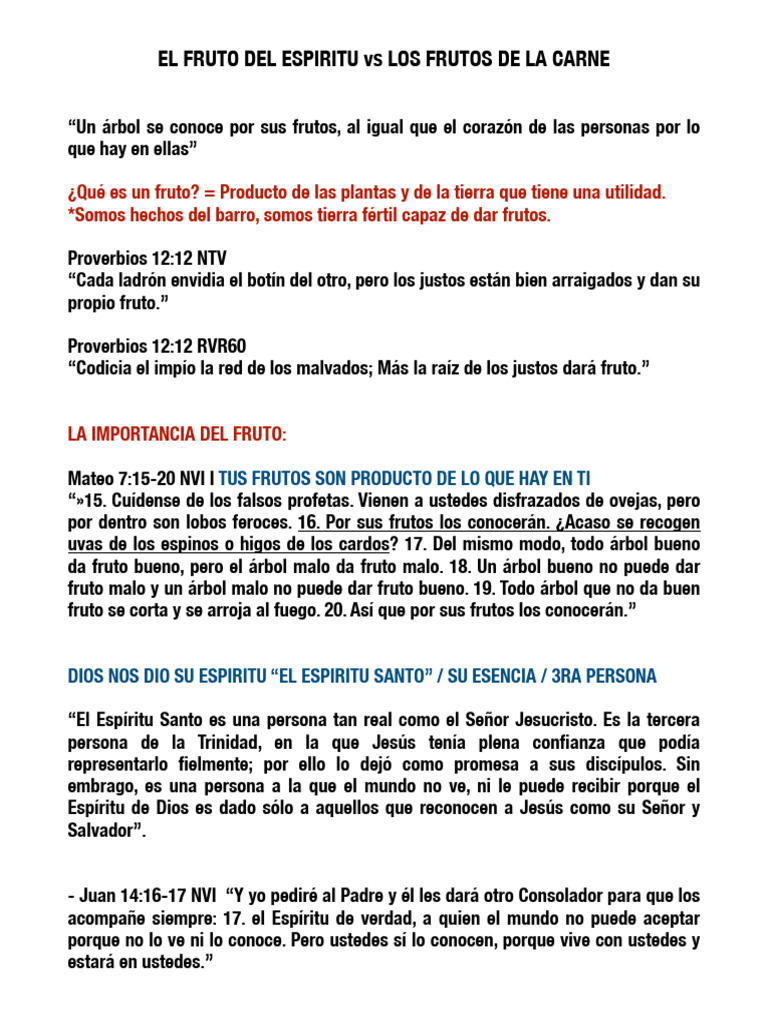 EL FRUTO DEL ESPIRITU vs EL FRUTO DE LA CARNE | PDF | Fruto Del ...