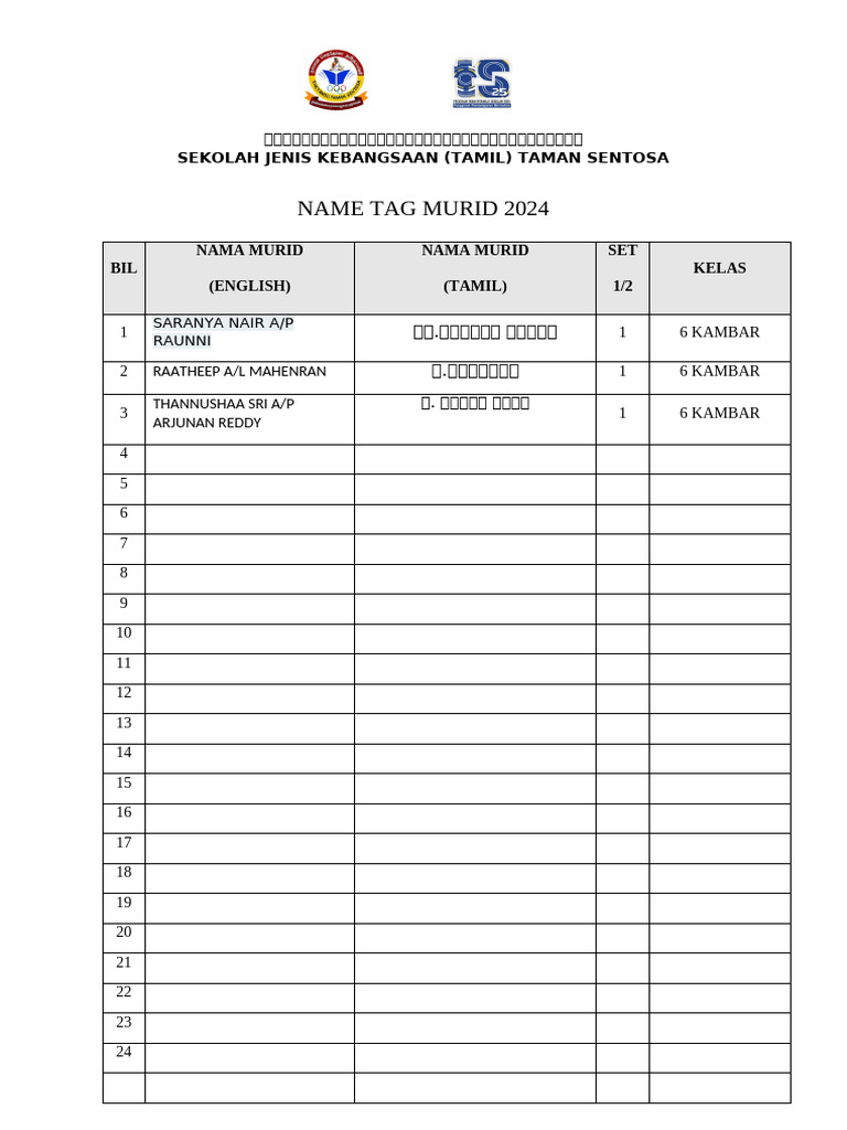 Name Tag Murid 6K | PDF