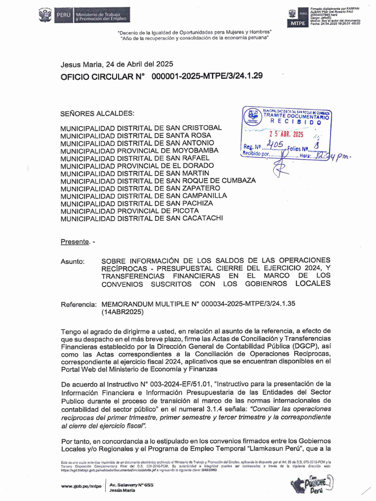 Oficio Circ. #000001-2025 | PDF