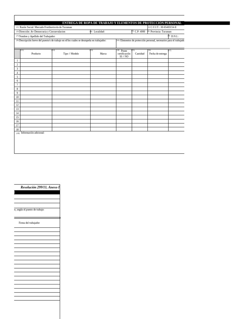 Resolucion 299-11 - Formulario Registro de EPP | PDF