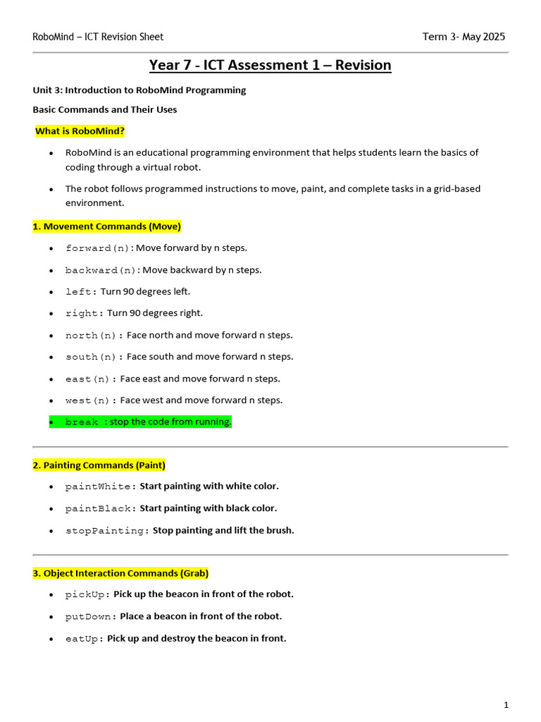 Year 7 - ICT Assessment 2 - Revision | PDF | Control Flow | Programming ...