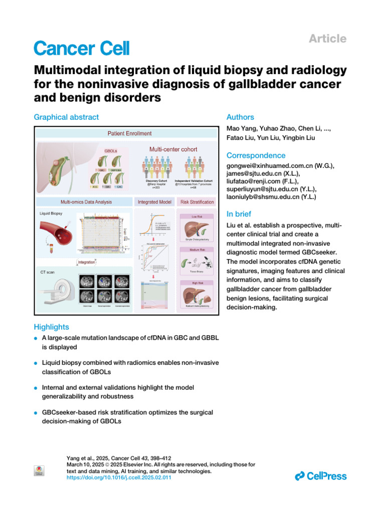 Noninvasive Gallbladder Cancer Diagnosis | PDF | Medicine | Clinical ...
