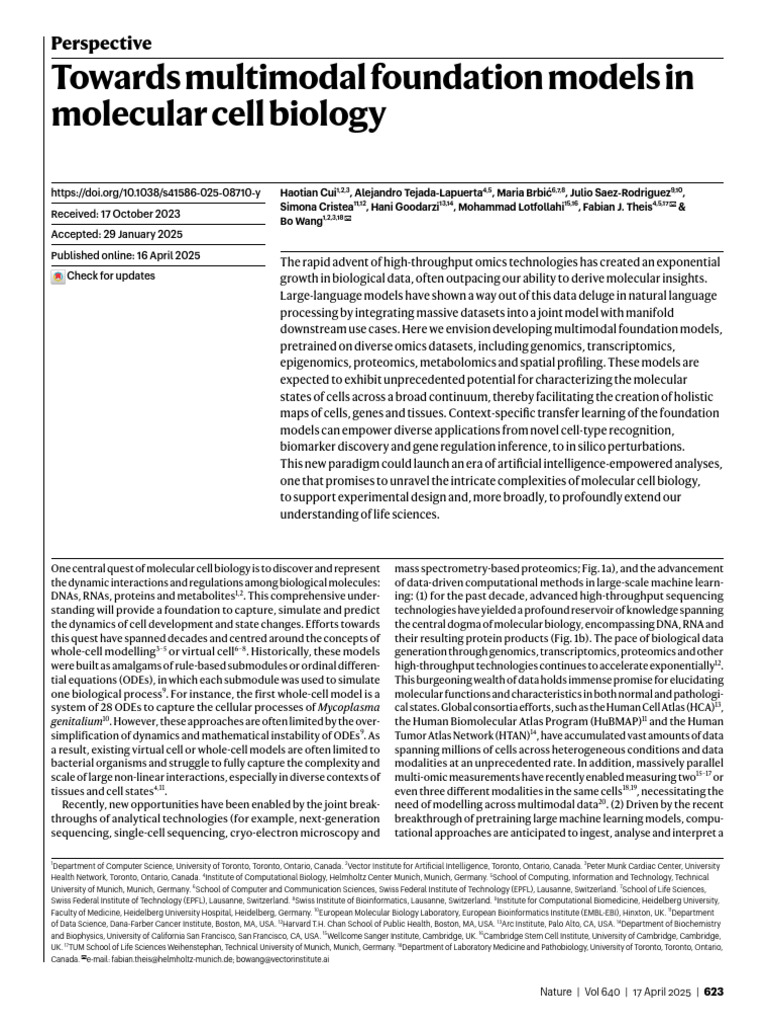 Nature-2025-Towards Multimodal Foundation Models in Molecular Cell Biology | PDF | Proteomics | Gene