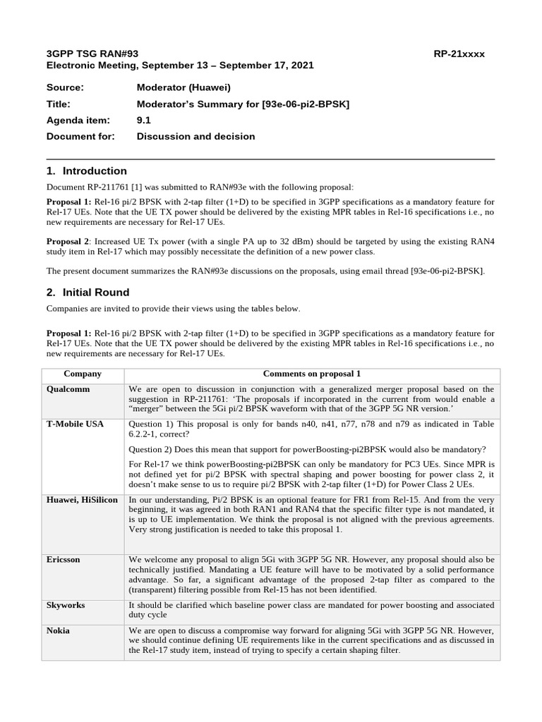 DRAFT RP-21xxxx Moderator Summary For (93e-06-Pi2-BPSK) v021-SKW - Eric | PDF ...