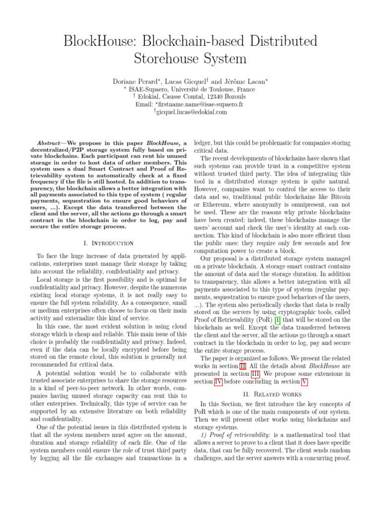 BlockHouse Blockchain-Based Distributed Storehouse System | PDF | Computer Data Storage | Peer ...