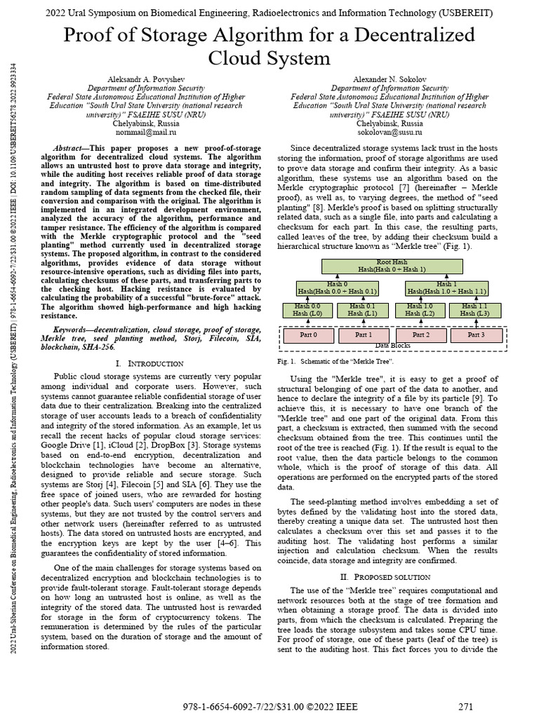 Proof of Storage Algorithm For A Decentralized | PDF | Computer File | Computing