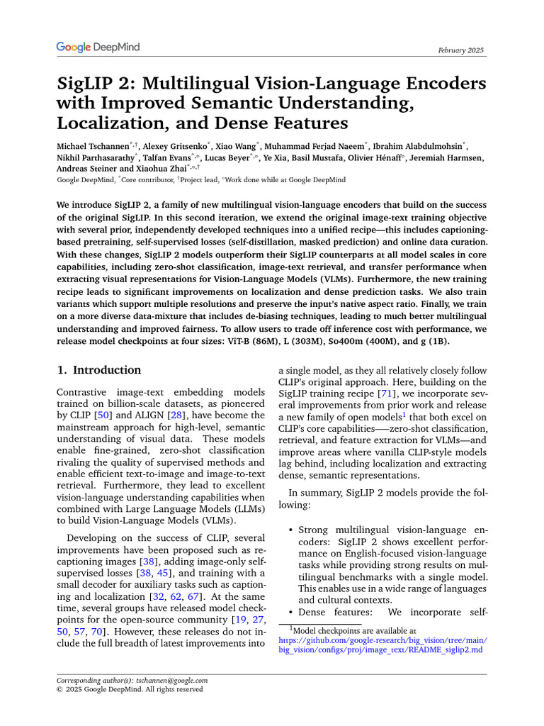 SigLIP 2 - Multilingual Vision-Language Encoders With Improved Semantic Understanding ...