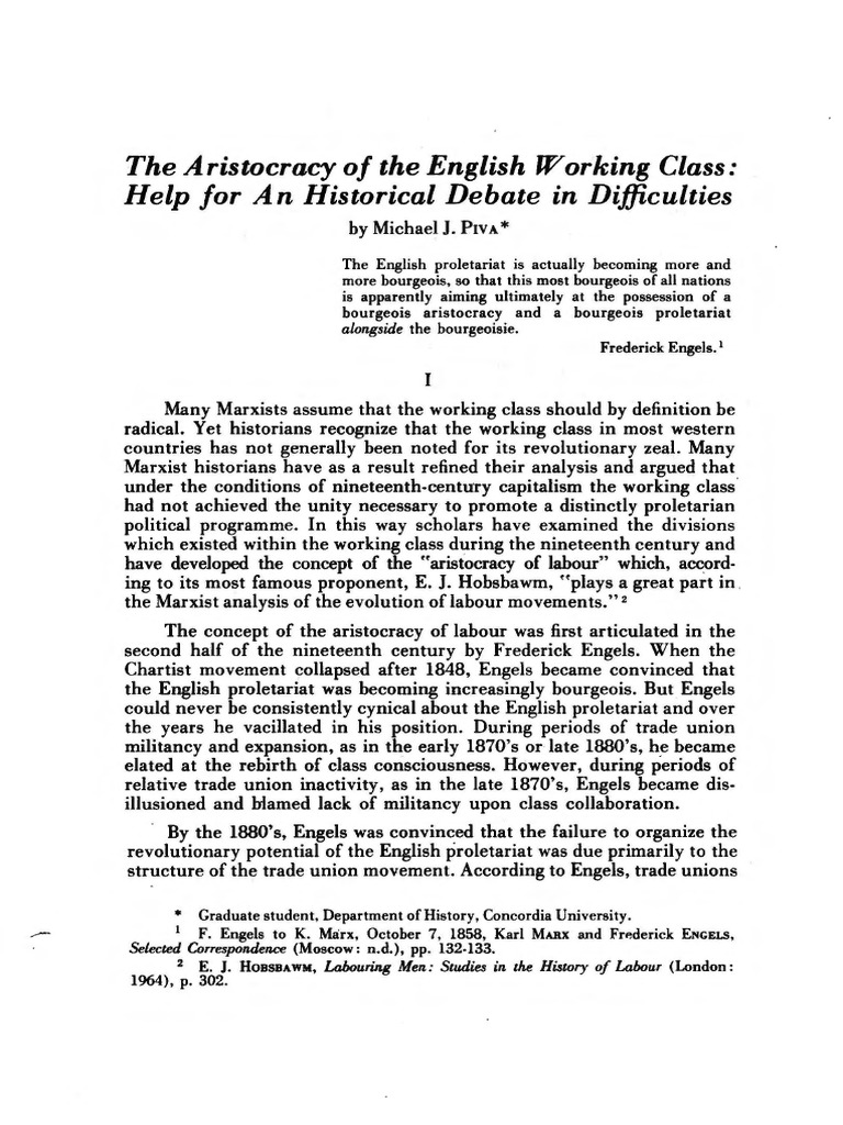 The Aristocracy of The English Working Class | PDF | Working Class ...