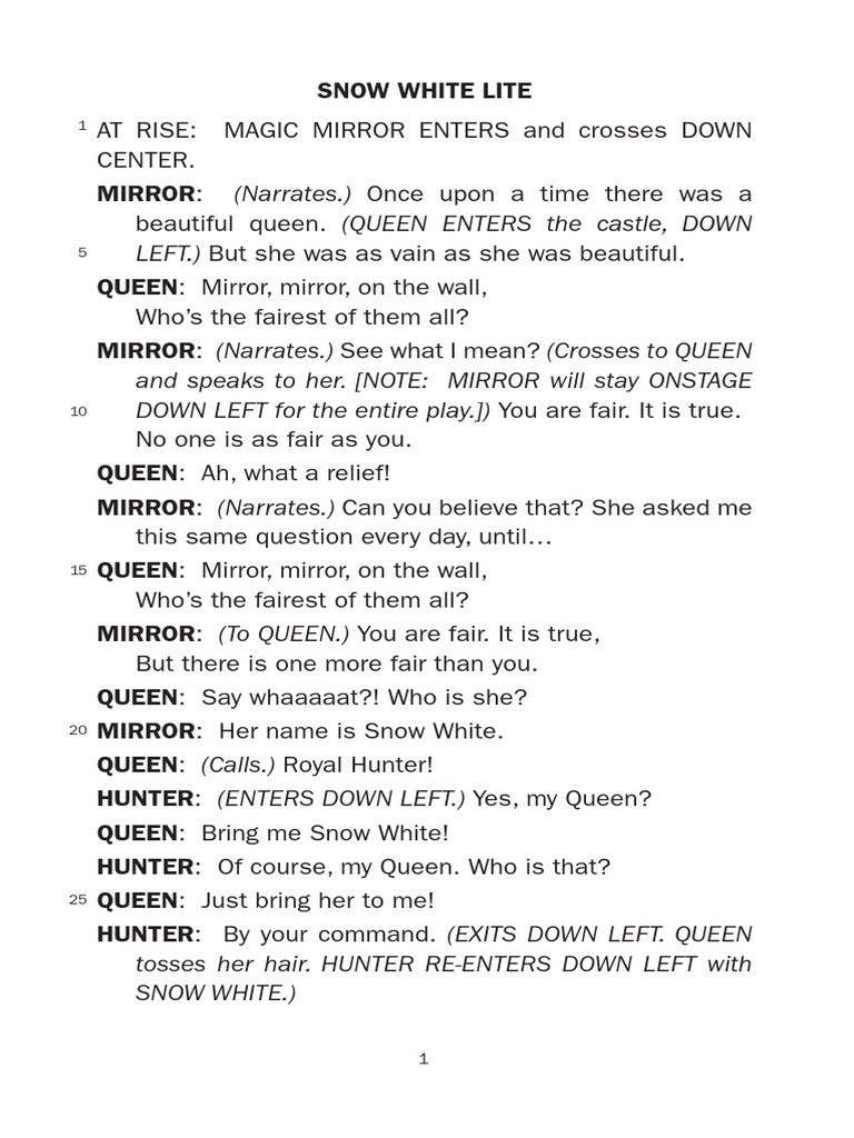 Snow White Lite: A Short Play Script | PDF | Snow White