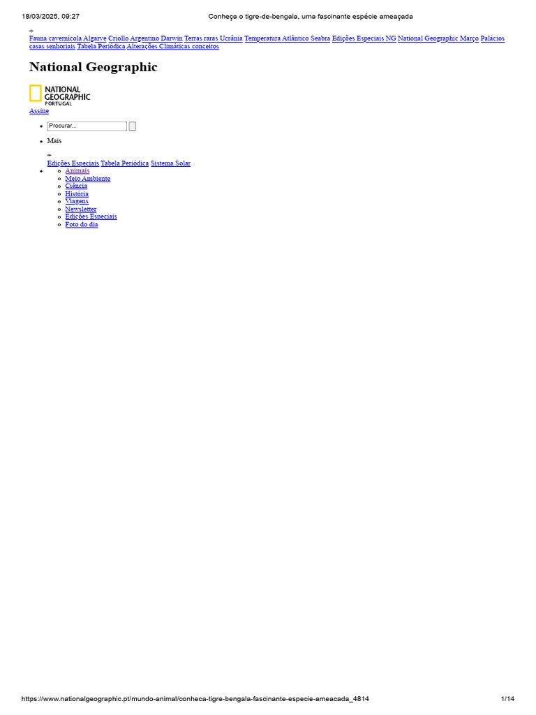Conheça O Tigre De Bengala Uma Fascinante Espécie Ameaçada Pdf