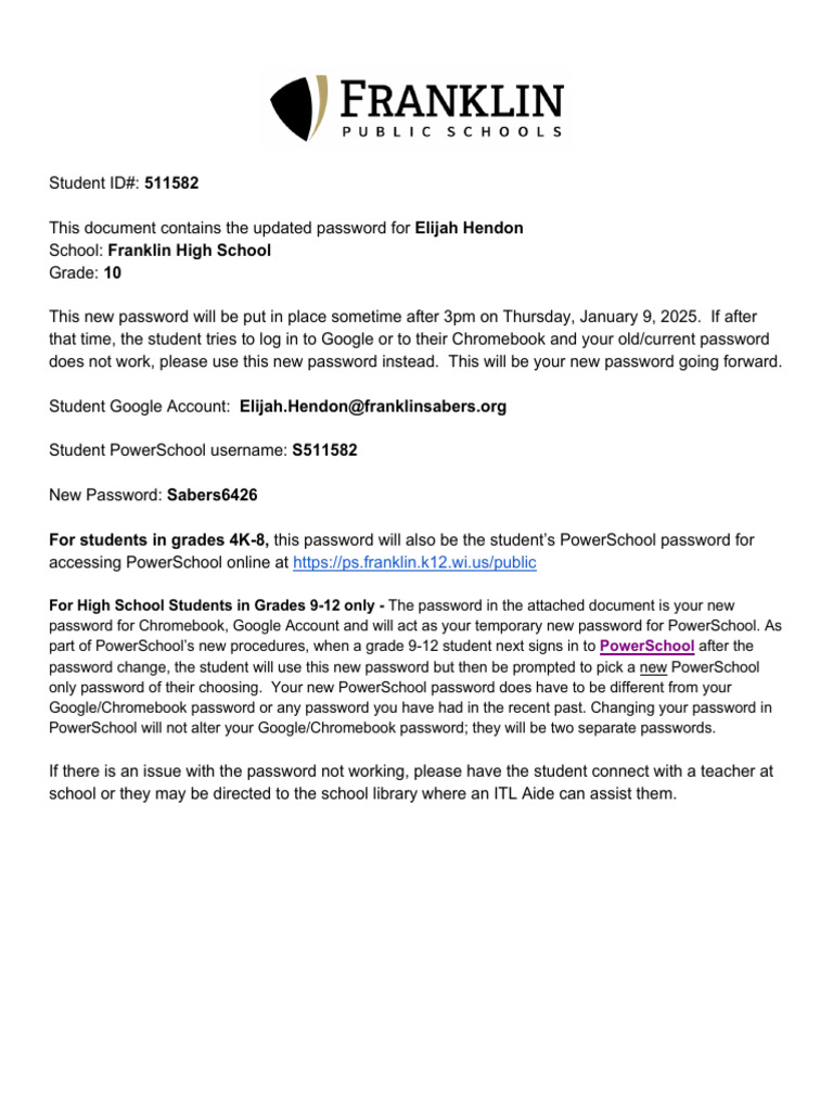 New Password Update for Elijah Hendon | PDF