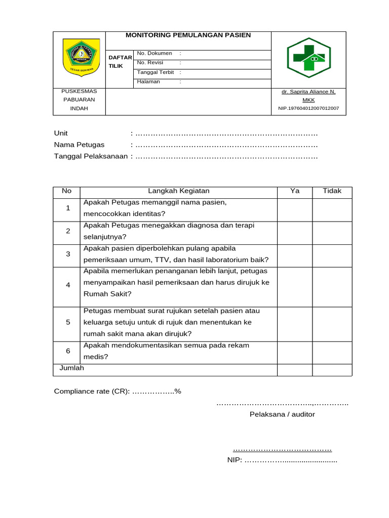 Daftar Tilik Pemulangan Pasien | PDF