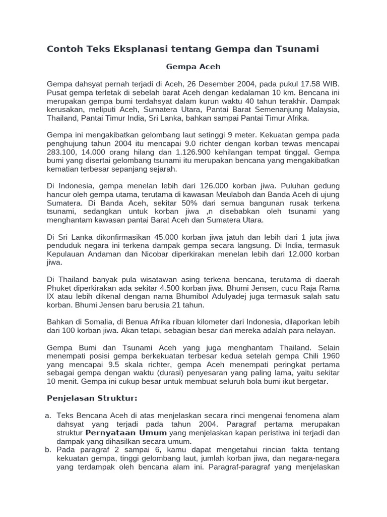 Contoh Teks Eksplanasi Tentang Gempa Dan Tsunami | PDF
