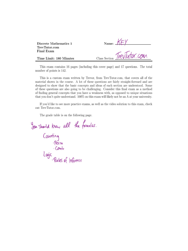 Discrete Math 1 Final Solutions | PDF