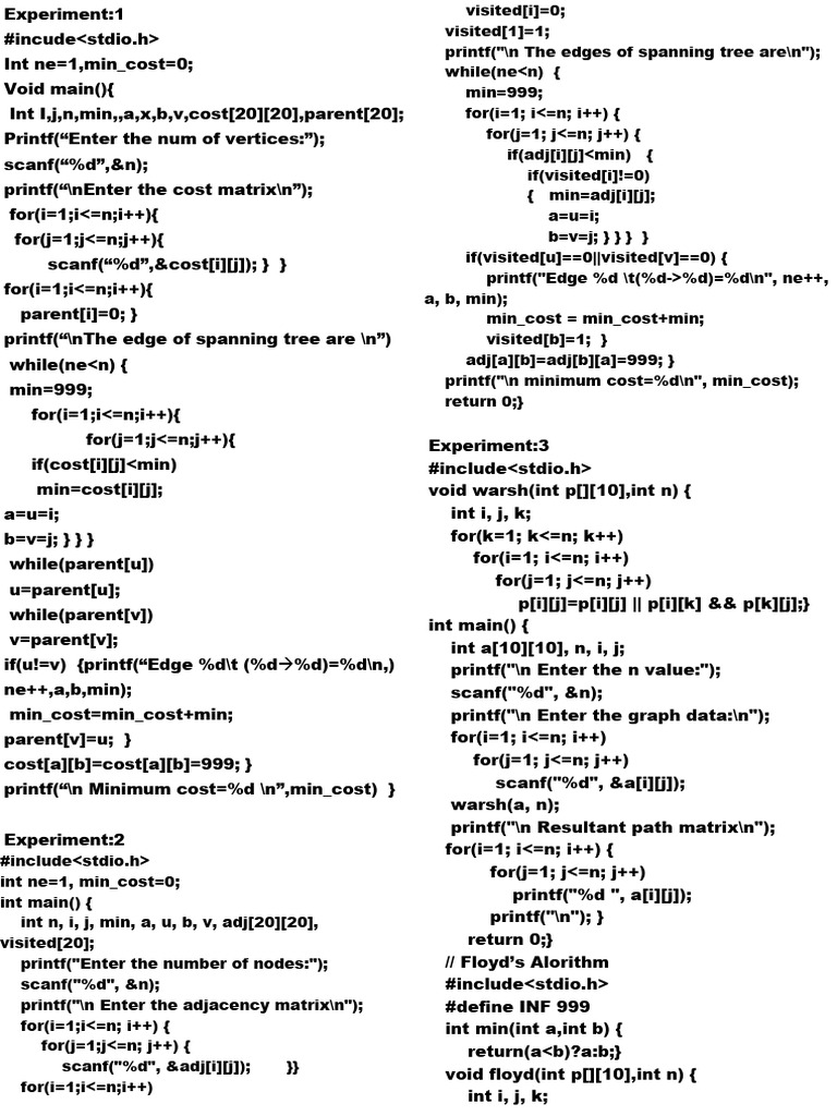 Printf ("Enter The Num of Vertices:") Scanf ("%D",&N) Printf (" N") | PDF | Algorithms ...