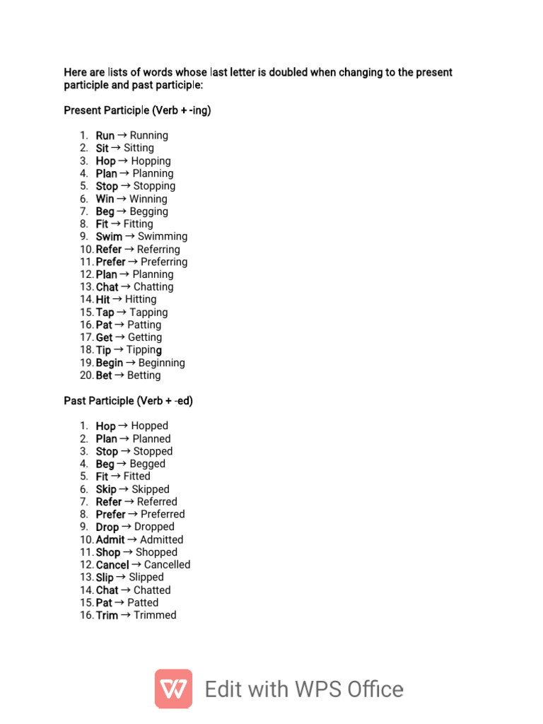 Work Sheet For Last Letter Is Doubled | PDF