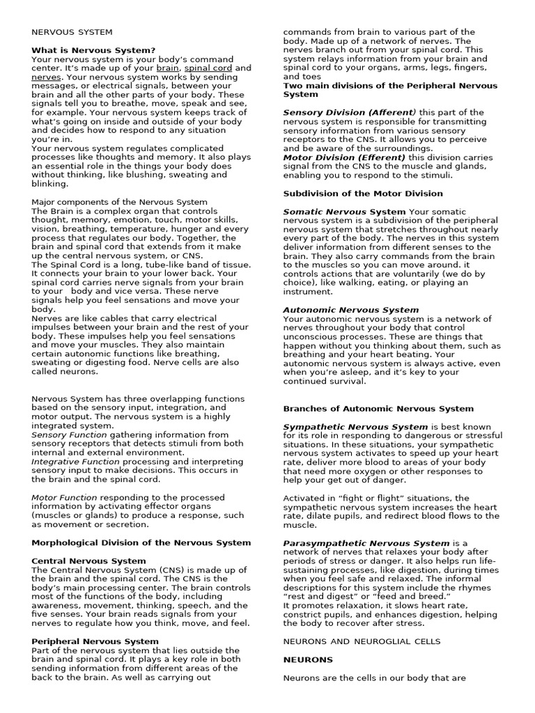 Nervous System G2 Reviewer | PDF | Nervous System | Chemical Synapse