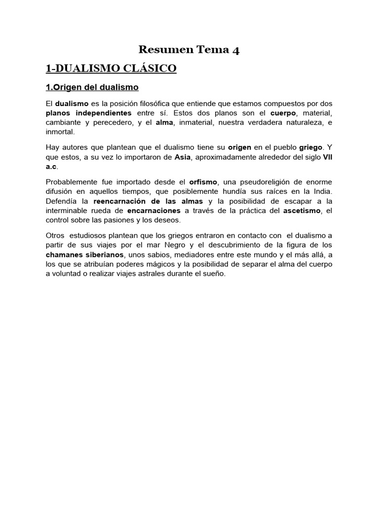 Dualismo y Monismo en Filosofía | PDF | Mente | Teoría de sustancias