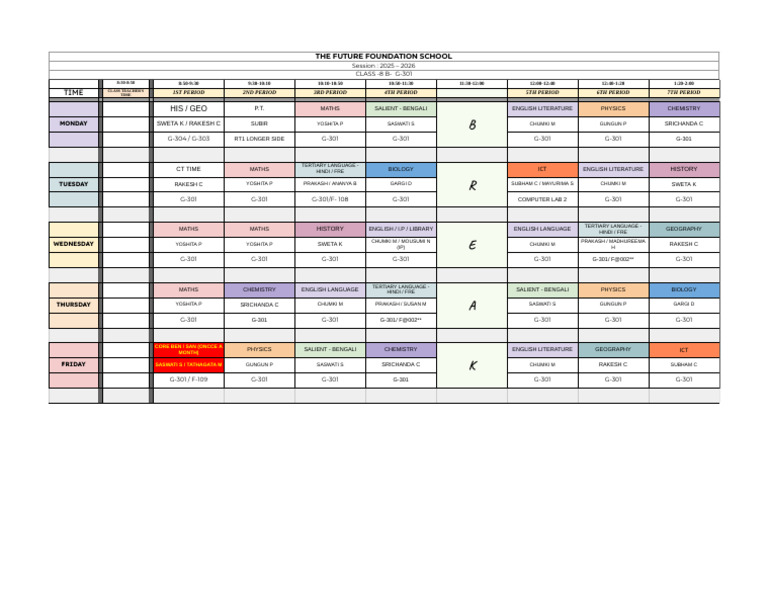 Class 8B Timetable 2025-26-1 | PDF