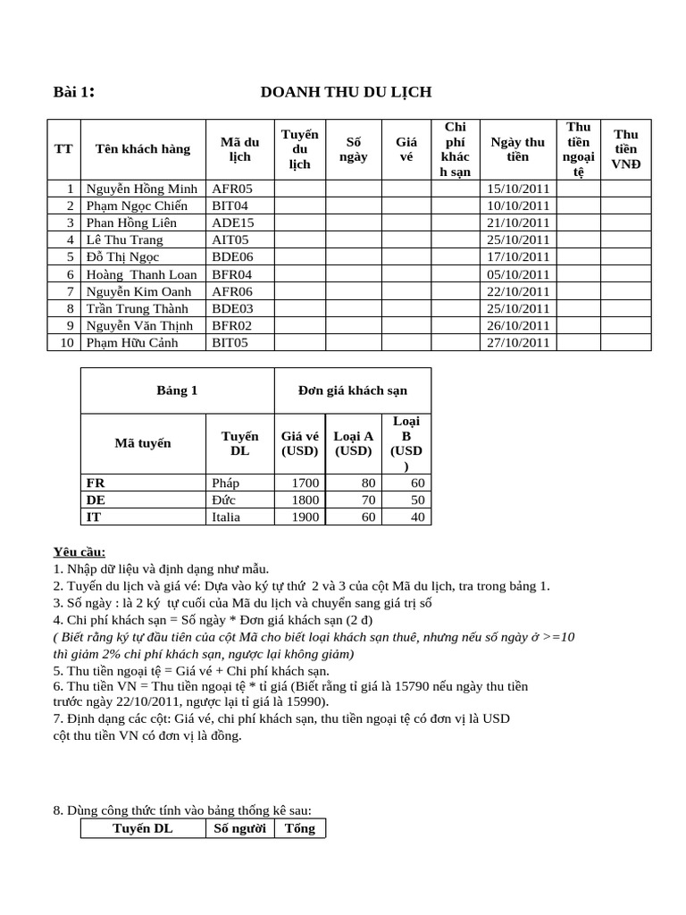 Bai th excel thuc hanh ve ham CSDL_final | PDF