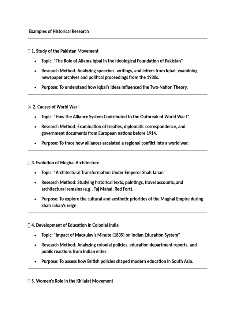 Historical Research Topics Overview | PDF