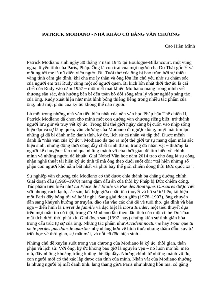 PATRICK MODIANO - NHÀ KHẢO CỔ BẰNG VĂN CHƯƠNG | PDF