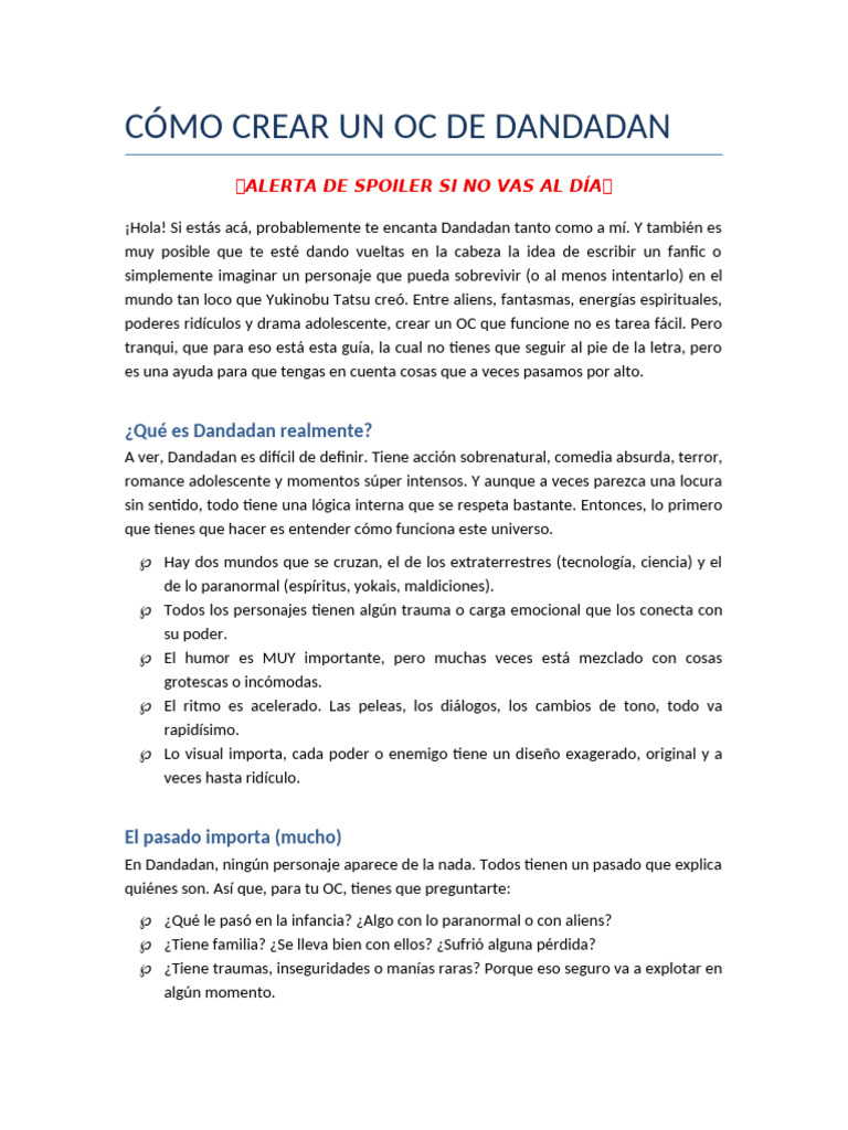 Guía para Crear un OC de Dandadan | PDF