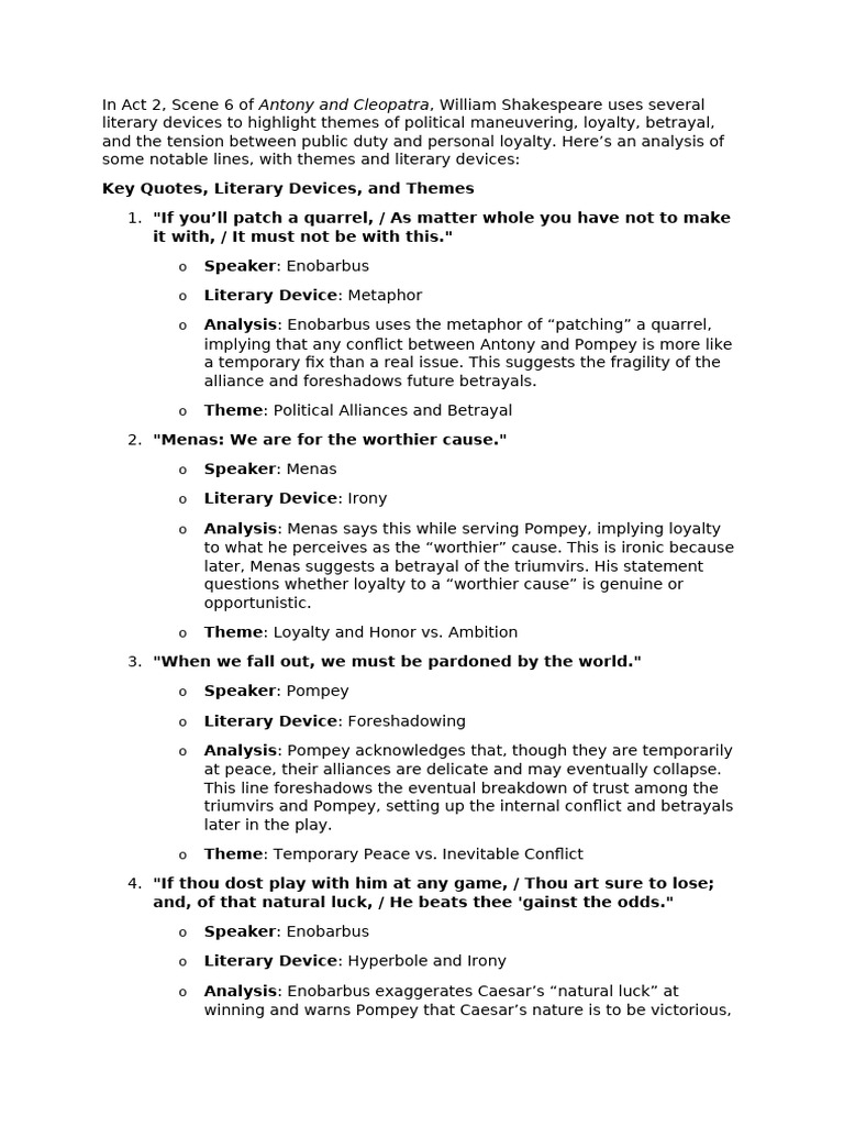 Antony and Cleopatra Act 2 Scene 6 | PDF