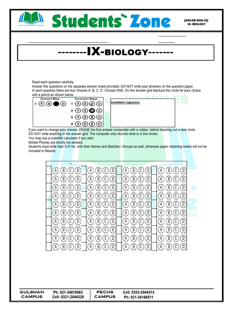 IX Biology AKU-EB Mock 2024-25 | PDF | Digestion | Anatomy