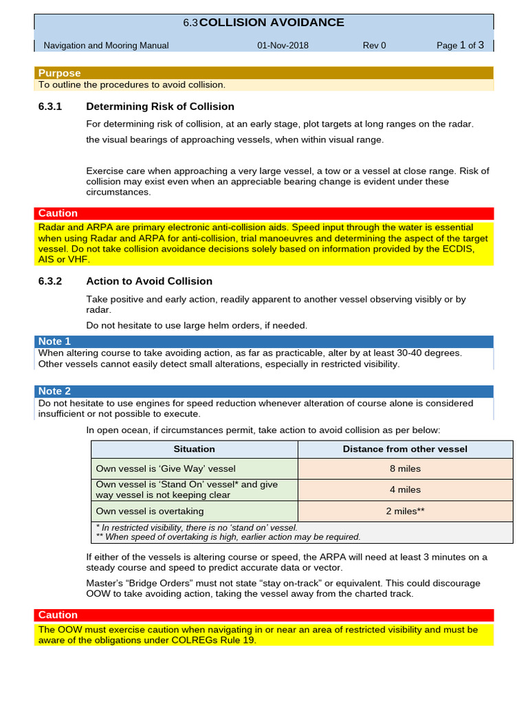 Collision Avoidance Procedures Guide | PDF