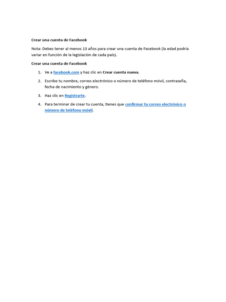 Crear cuenta en Facebook paso a paso | PDF