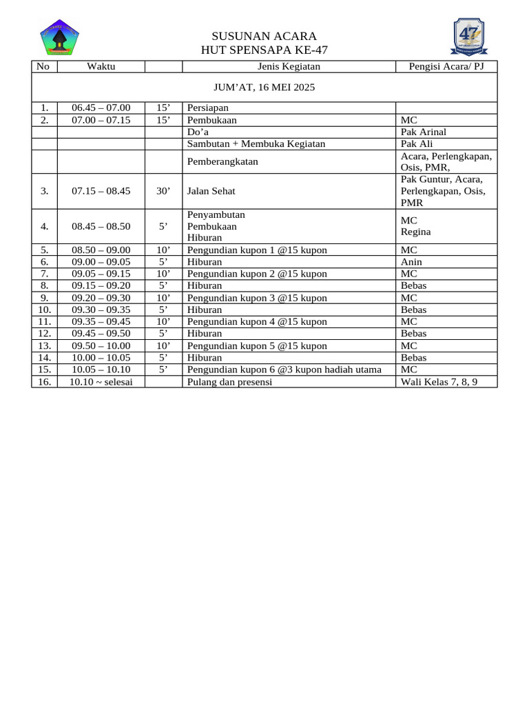 Susunan Acara Hut | PDF