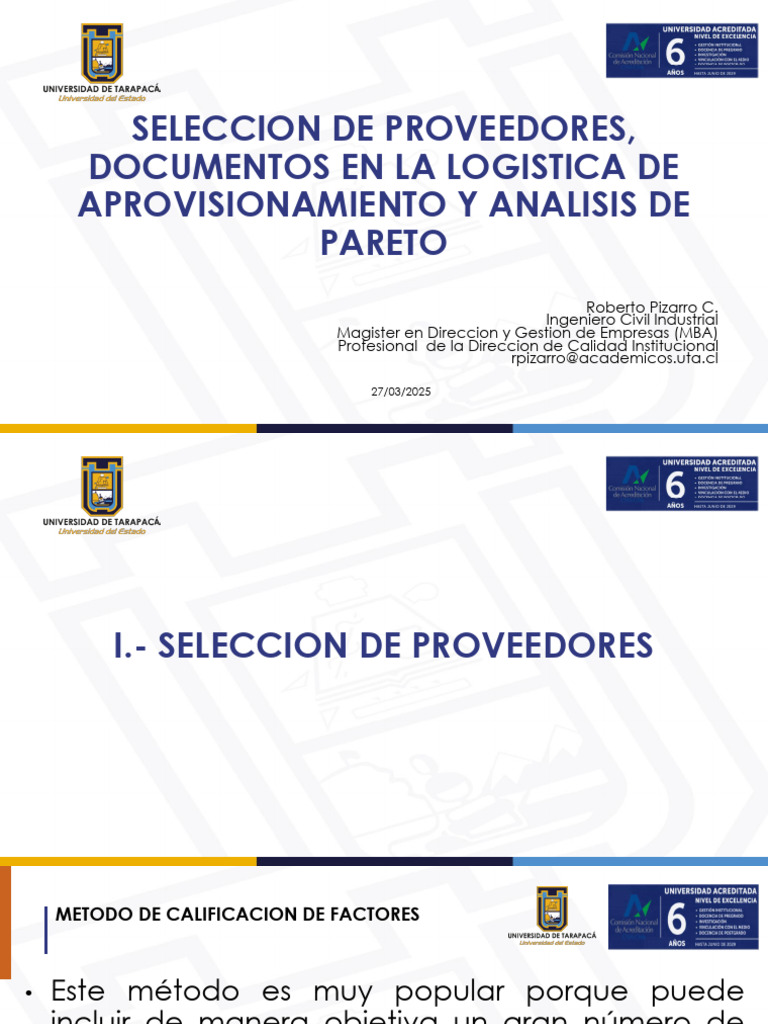 Seleccion de Proveedores, Documentos en La Logistica de Aprovisionamiento y Analisis de Pareto ...