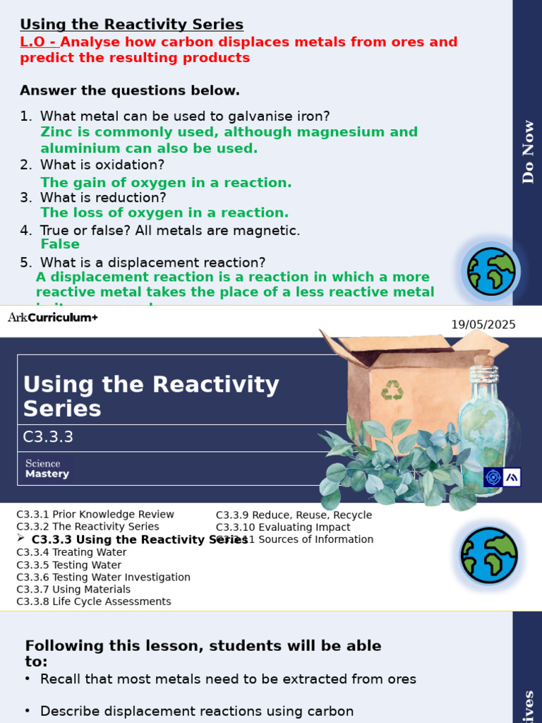 Using the Reactivity Series Science PPT Chemistry | PDF | Redox | Oxide