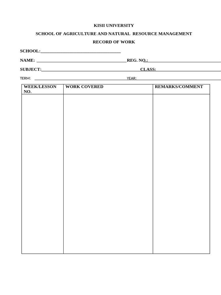 Record of Work | PDF