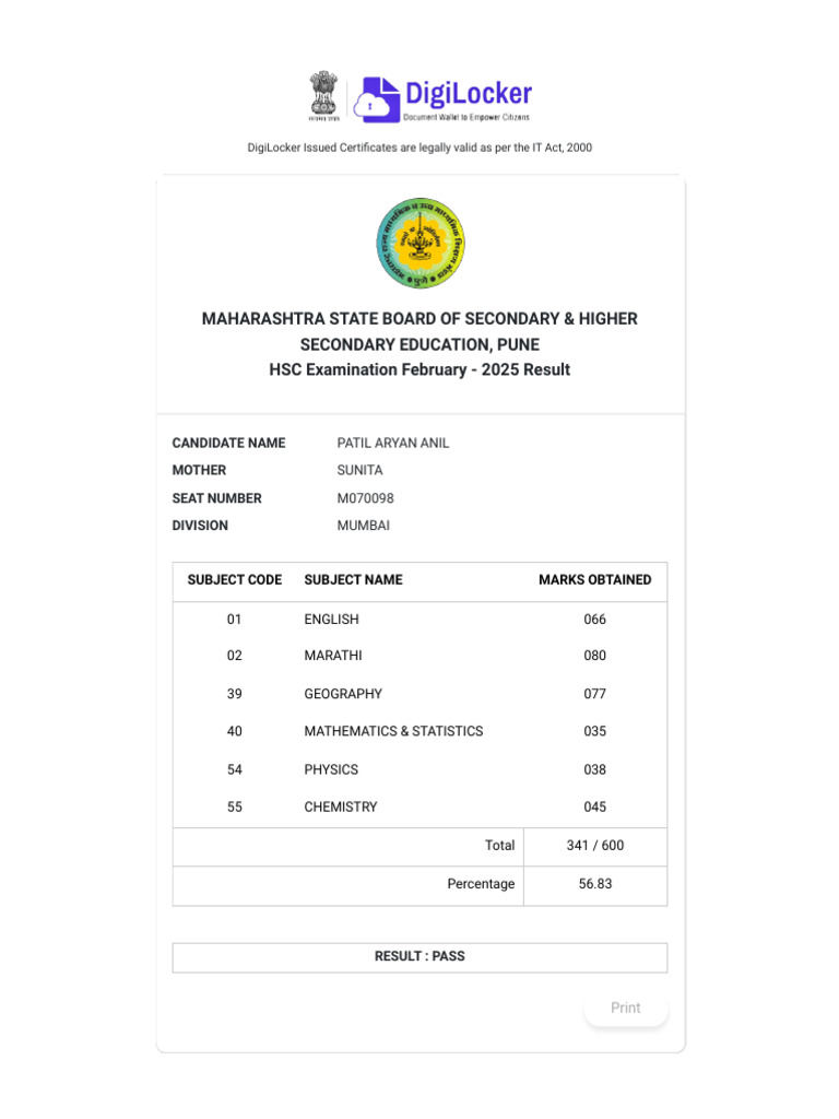 Maharashtra Board XIIth 2025 Result | PDF | Educational Stages