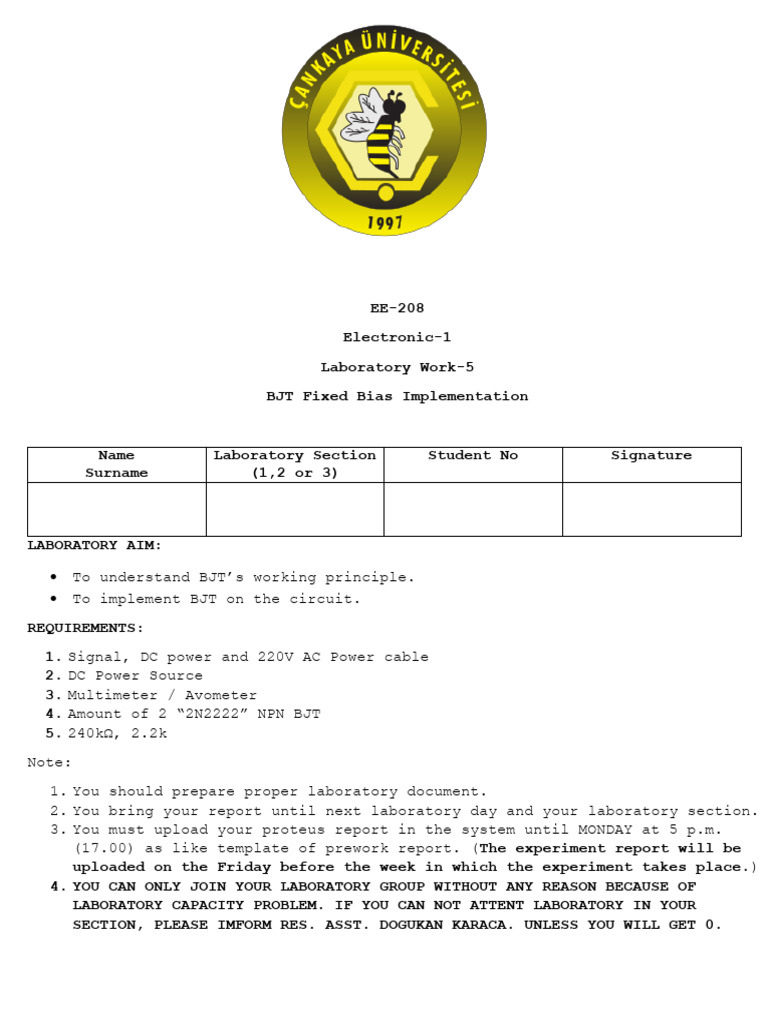 BJT Fixed Bias Lab Guide | PDF | Bipolar Junction Transistor ...
