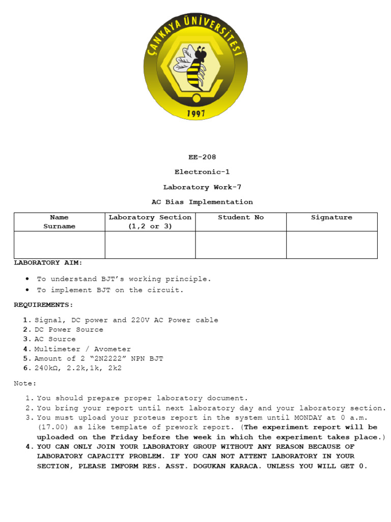 Lab-7 AC Biasing Via BJTs Fixed Bias Connection | PDF | Bipolar Junction Transistor | Electrical ...