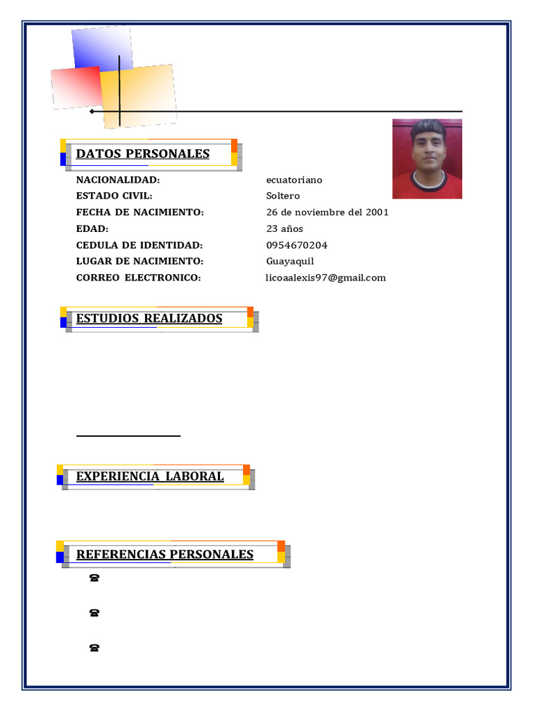 Currículum Vitae Alexis Leonel Licoa Baque | PDF