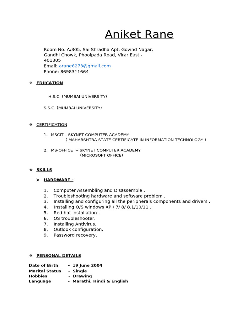 Aniket CV | PDF