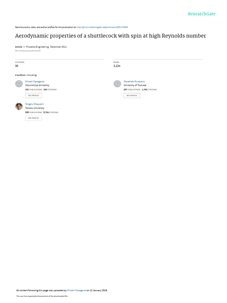 Aerodynamic Properties of a Shuttlecock With Spin | PDF | Vortices ...