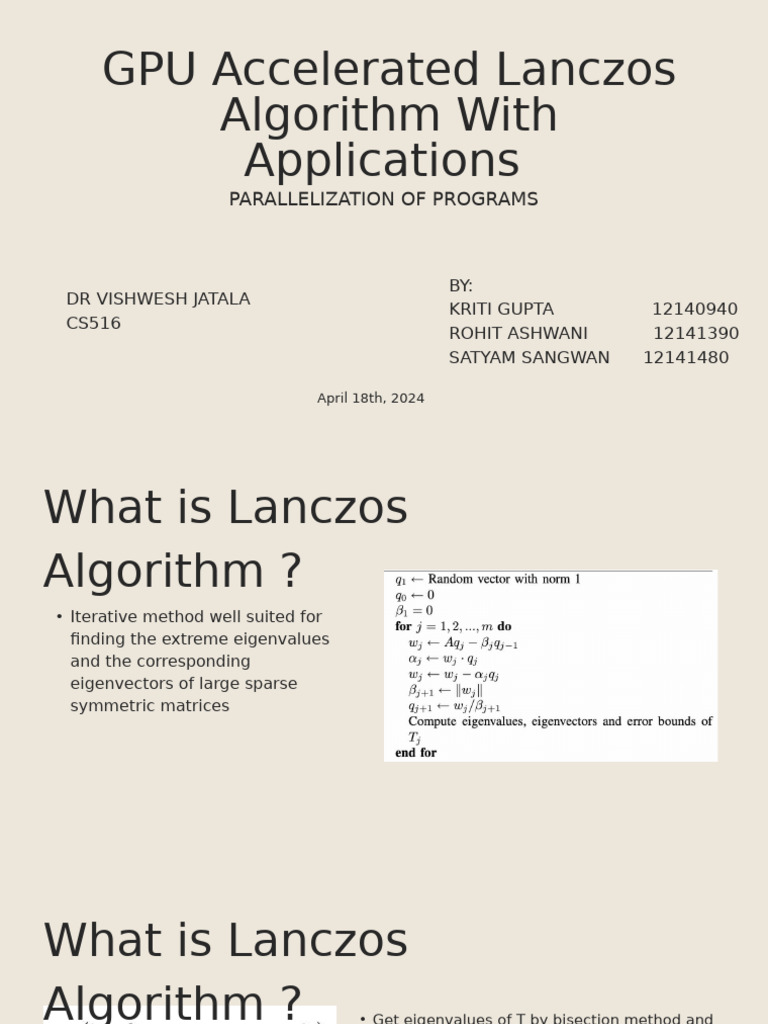 GPU Accelerated Lanczos Algorithm With Applications | PDF | Eigenvalues And Eigenvectors ...