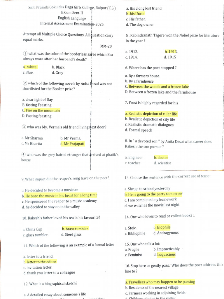 2 Sem English Language Paper | PDF