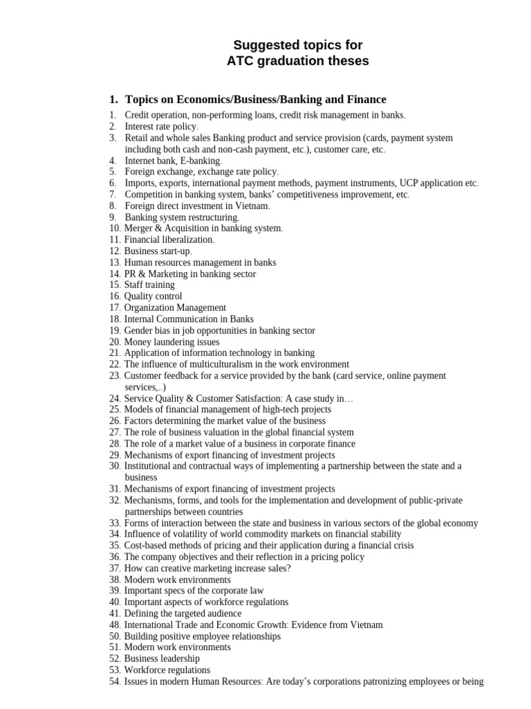 ATC-Suggested Topics For English Majors' Graduation Theses | PDF ...