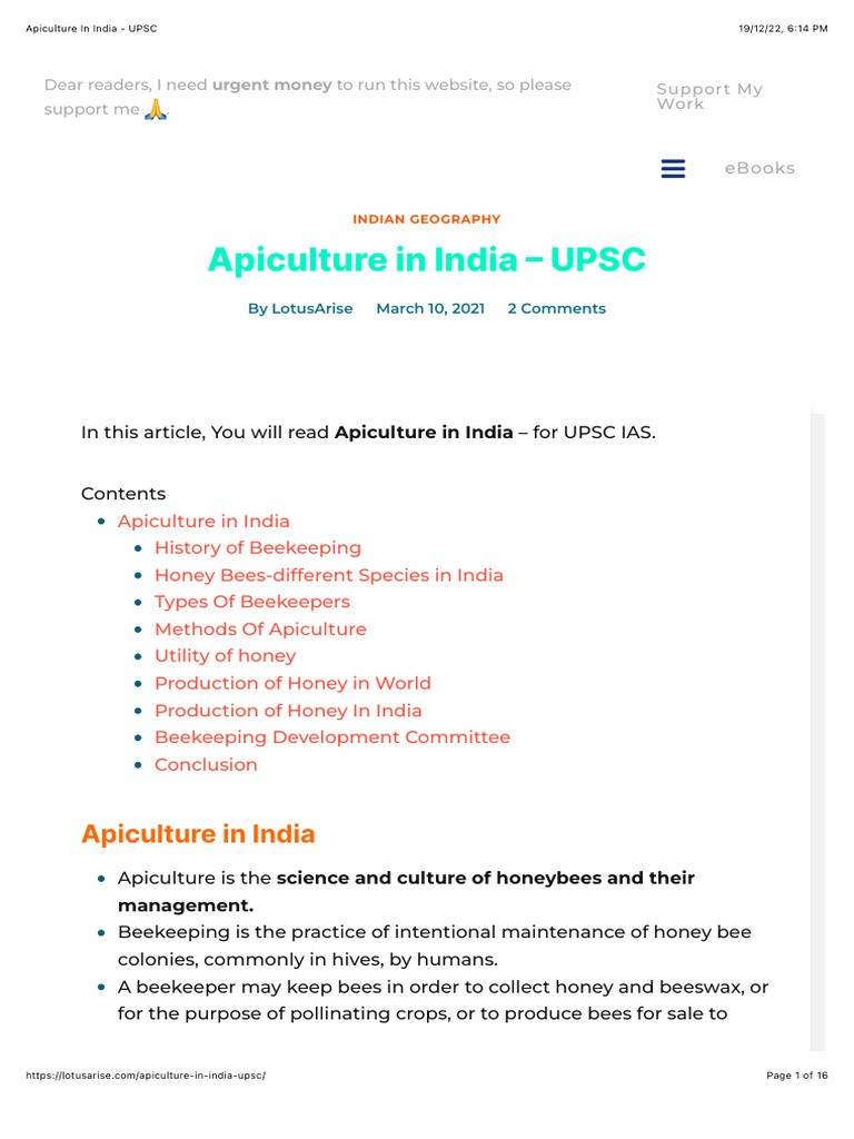 Apiculture in India - UPSC | PDF | Beekeeping | Honey Bee