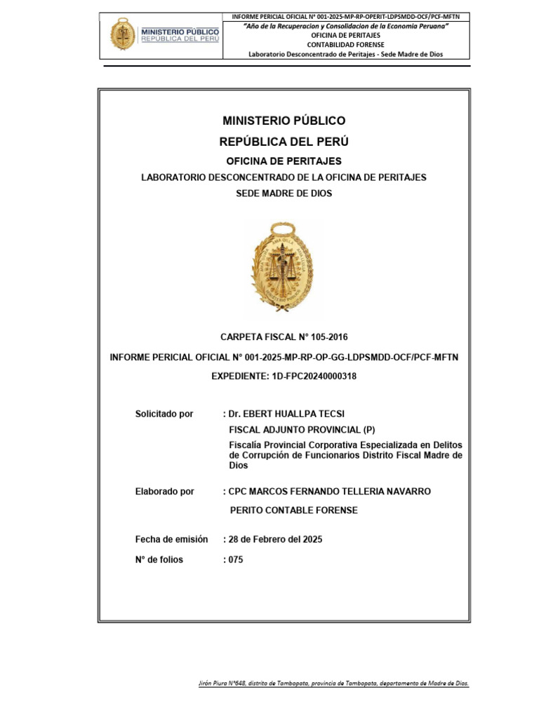 Informe Pericial Contable 2025 - Madre de Dios | PDF | Presupuesto ...