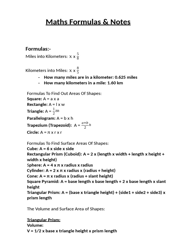Maths Formulas | PDF
